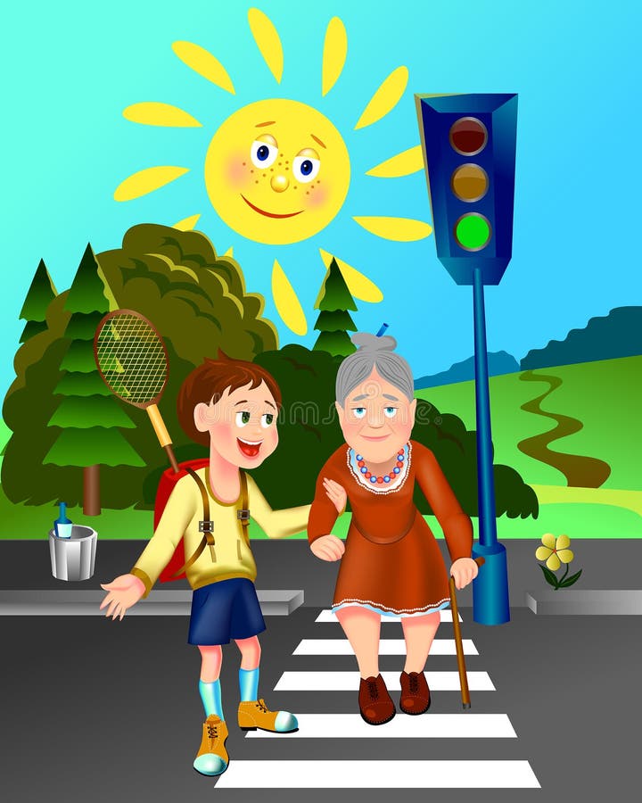 Kid Elderly Crossing Road Stock Illustrations – 28 Kid Elderly Crossing ...