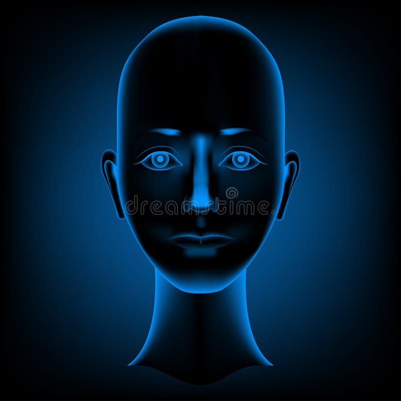 Bald Head in X-ray Light. the Face is Glowing Blue Stock Vector ...