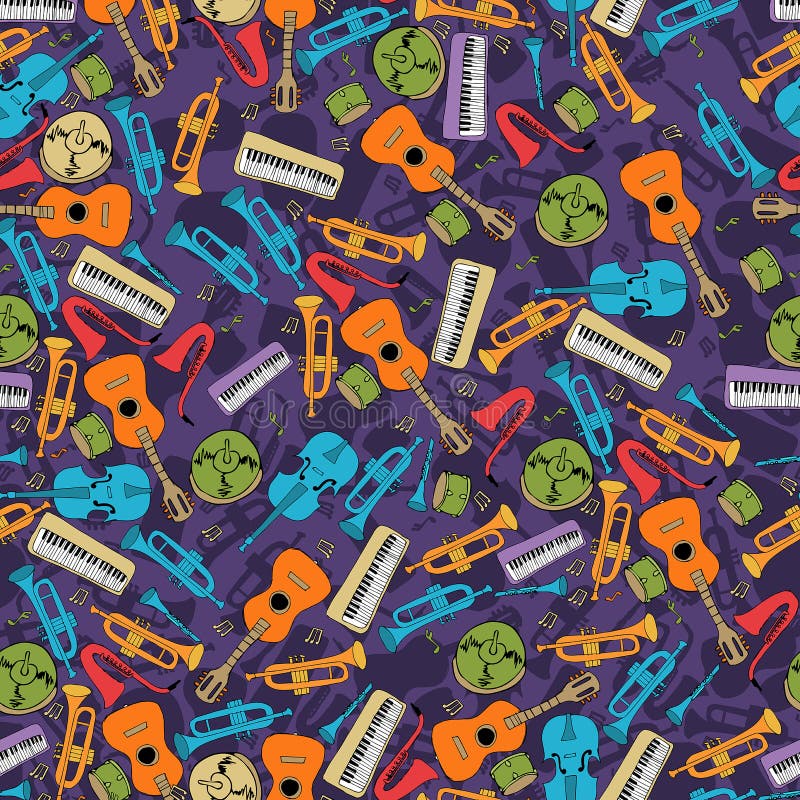 Jazz Style Wallpaper. Seamless Texture Thickly Decorated with Musical ...