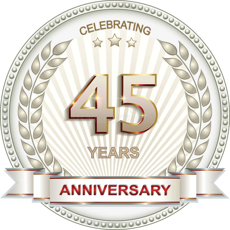 45 Years Anniversary Logo Design with Ring and Laurel Wreath on Rays ...