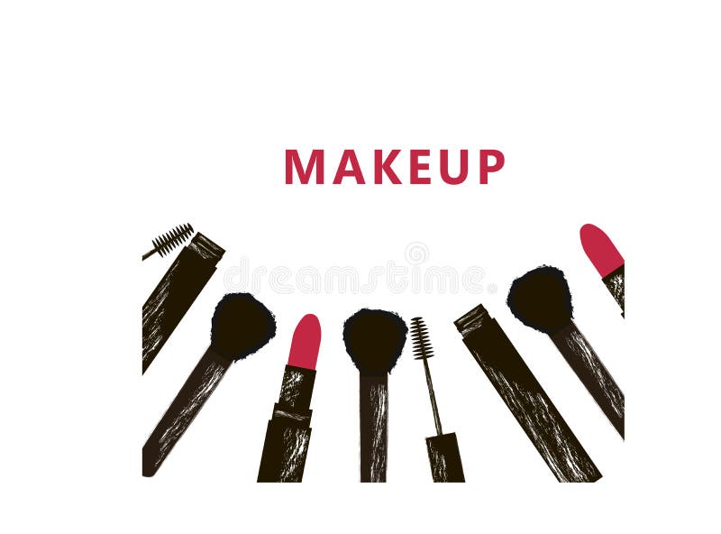 Make-up Set. Compact Powder, Red Lipstick, Mascara, Black Eyeliner ...