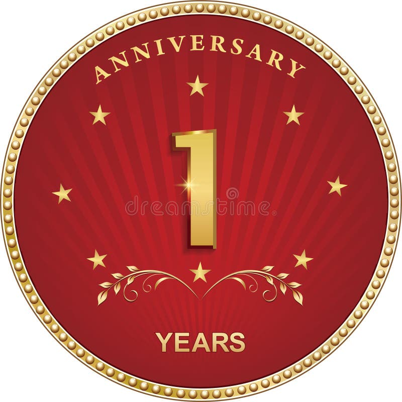 1 Year Anniversary Logo Design in Golden Circle on Red Radiant ...