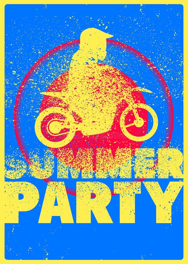 Summer Party or Bike Fest Typographic Grunge Vintage Poster Design with ...