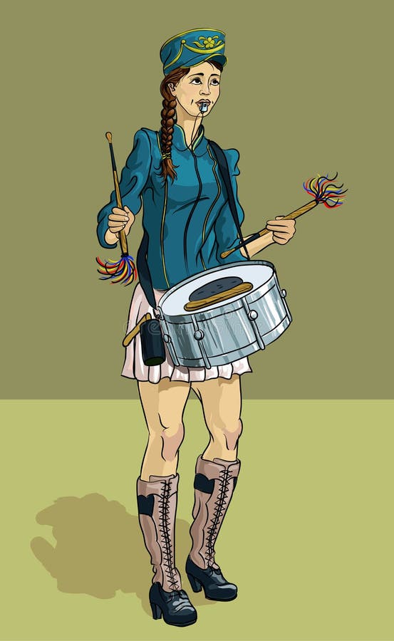 Young Lady Drummer Playing in a Street Orchestra Stock Illustration ...
