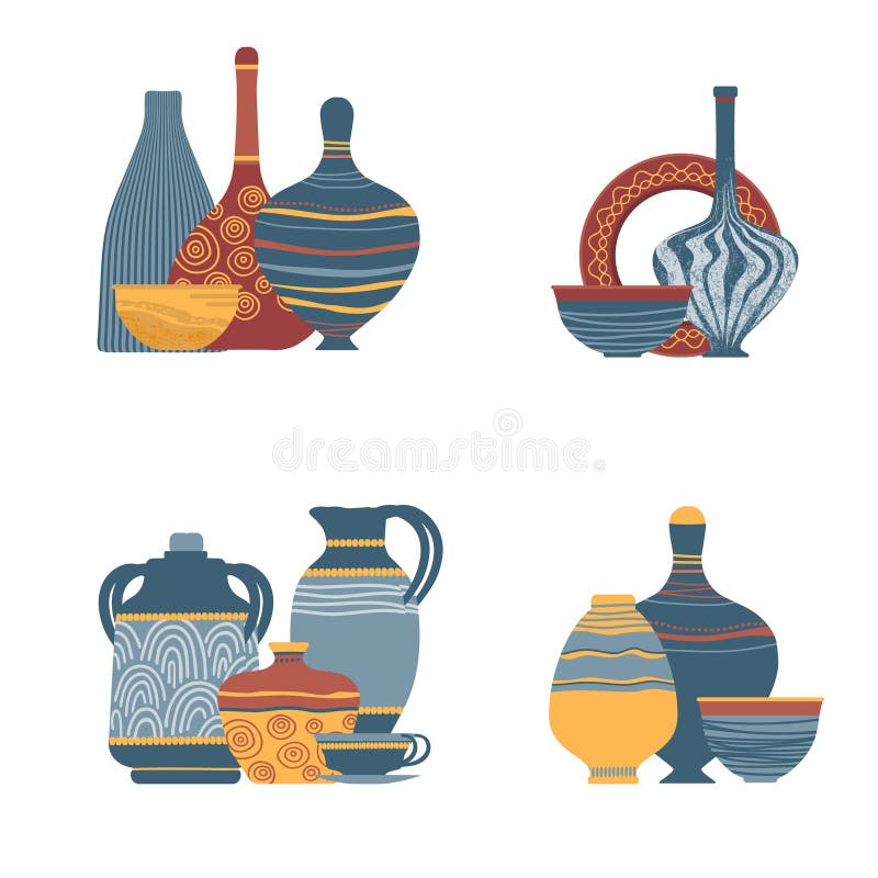 Decorative Elements Collection for Your Interior Design. Vases, Clay ...