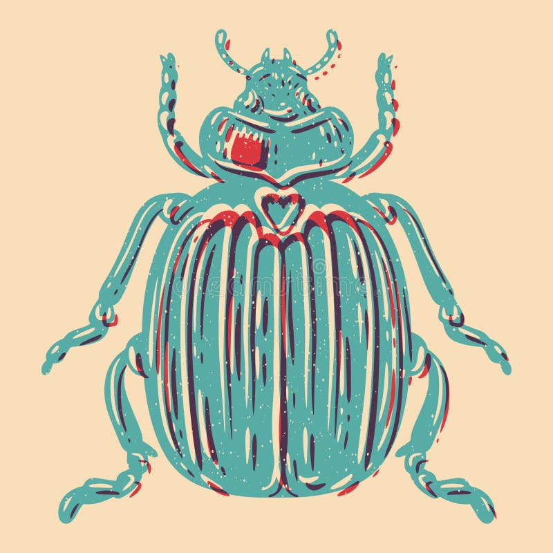 Beetle. Colorful Cute Screen Printing Effect. Riso Print Effect Stock ...