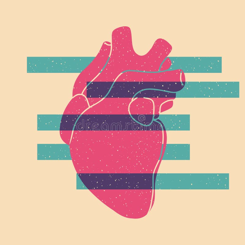 Human Heart. Colorful Cute Screen Printing Effect. Riso Print Effect ...
