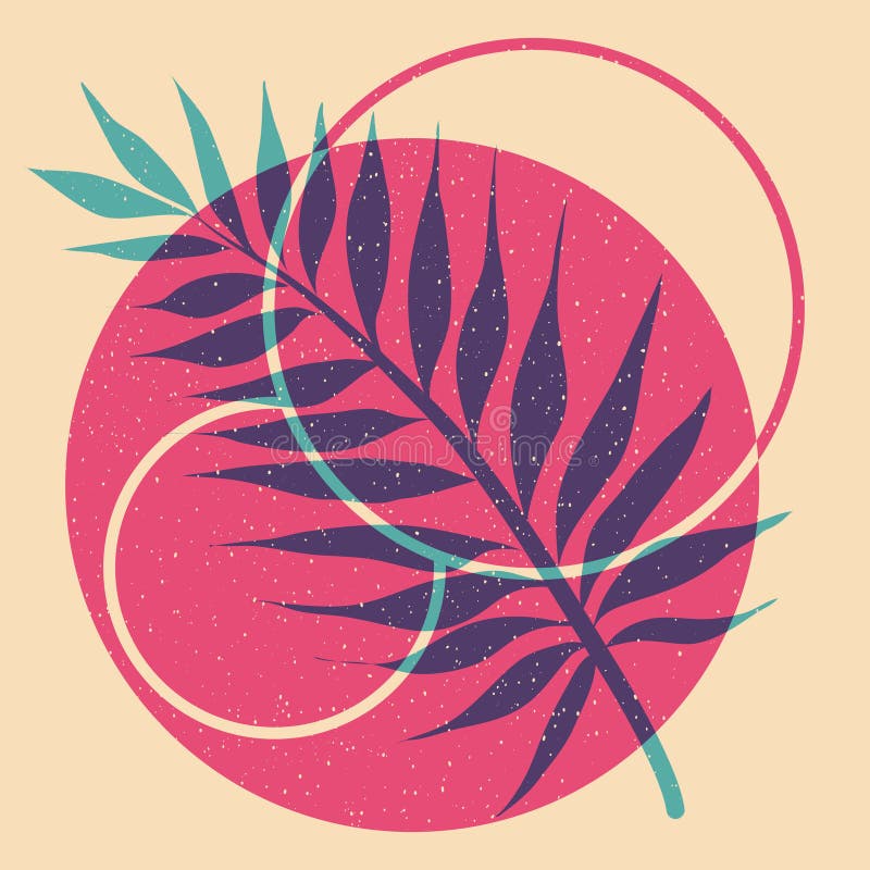 Tropical Leaves. Colorful Cute Screen Printing Effect. Riso Print ...