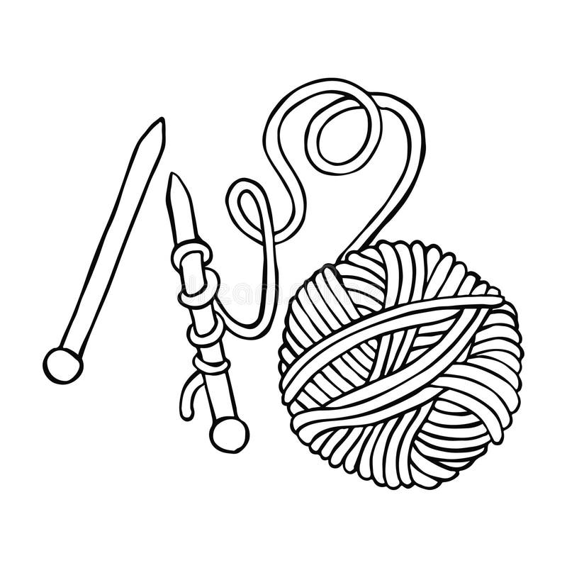 Vector Drawing in Doodle Style. a Ball of Wool and Knitting Needles ...