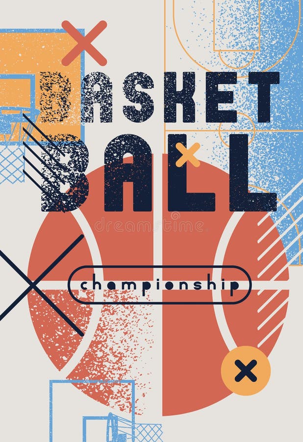 Basketball Championship Geometric Grunge Style Poster Design. Retro ...