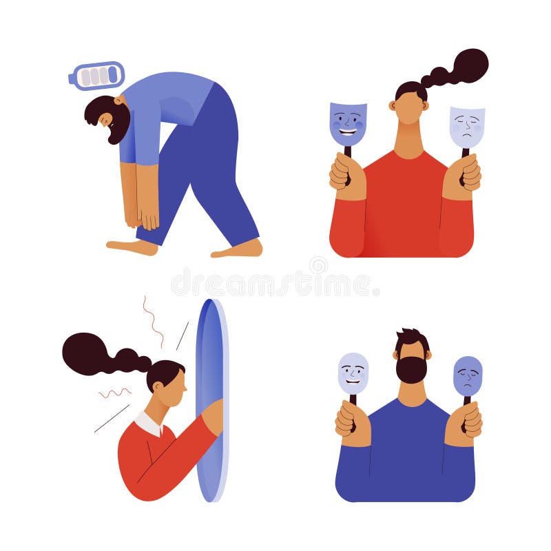 Collection of Mental Disorder Cartoons. Apathy, Mood Disorder, Inner ...