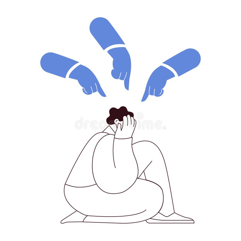 Fear of Criticism, Social Opinion. the Depressed Man is Surrounded by ...