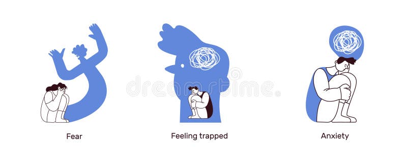 Mental Health and Psychology Illustrations. Fear, Trapped Feelings ...