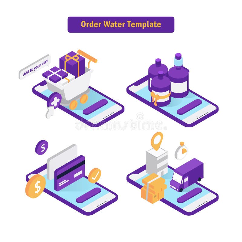 Collection of Illustrations. Order Water Website Template. Modern Flat ...