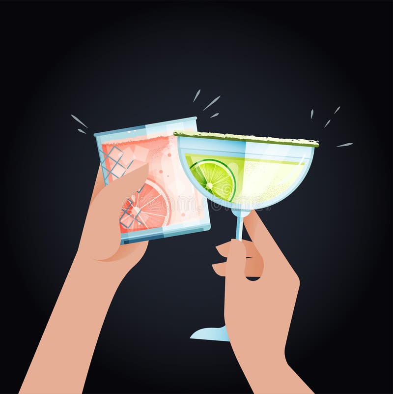 Social Media Ads with Hands Holding Cocktails. Celebration. Cheers ...