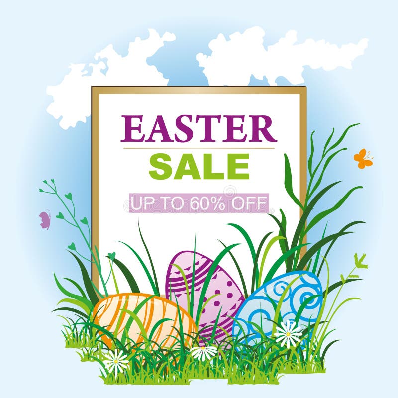 Colored Easter Eggs in the Grass. Tablet Easter Sale. Stock Vector ...