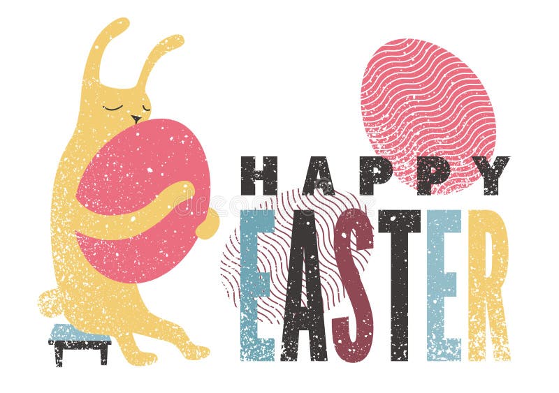 Happy Easter. Typographical Grunge Easter Greeting Card with Bunny ...