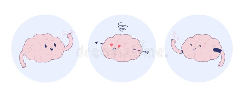 Set of Badges. Happy Brain Show Hello Sign, Brain with Arrow in it ...