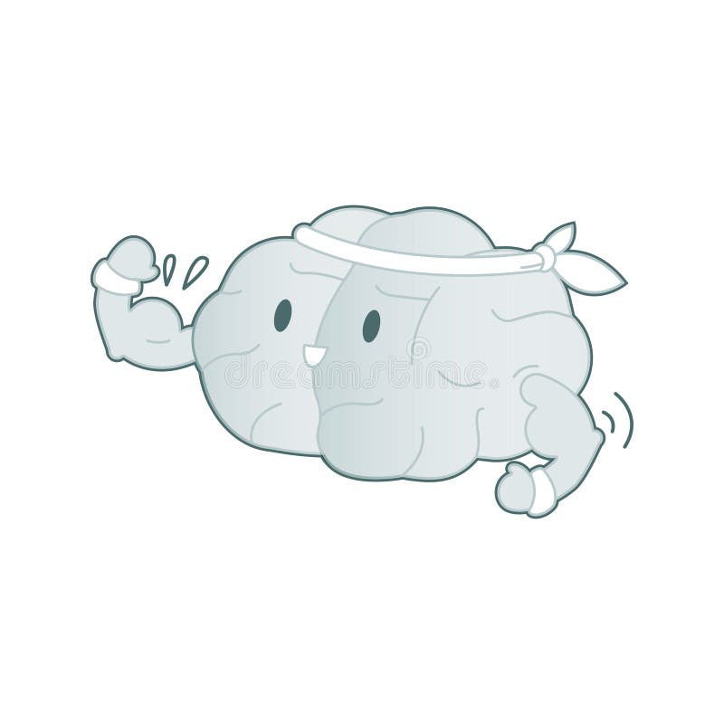 Black and White Happy Brain with Headband and Arm Bands Show Its Biceps ...