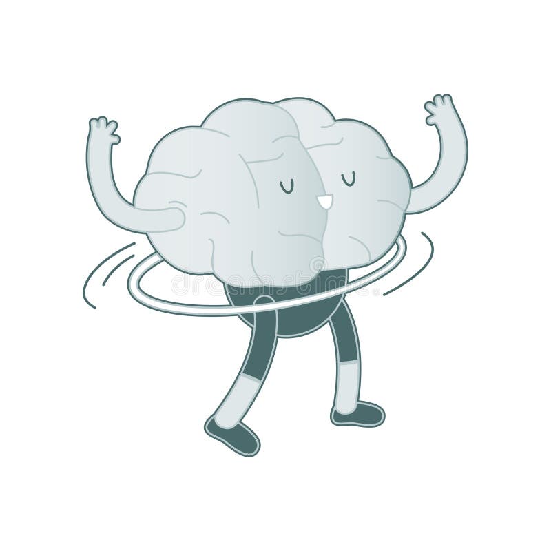 Black and White Happy Brain Hooping with Arms Raised. Train Your Brain ...