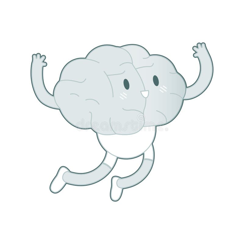 Black and White Cheerful Brain Jump with Arms Raised. Train Your Brain ...