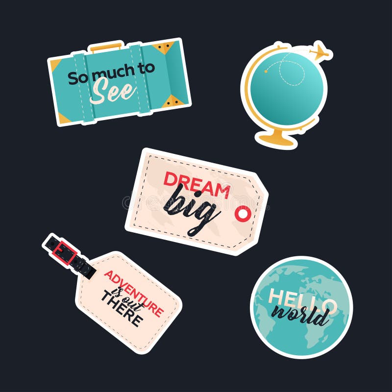 Travel Sticker Pack. Modern Flat Vector Concept Illustrations. Globe ...