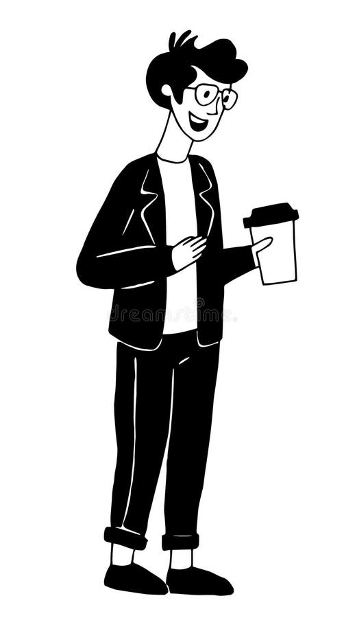 Modern Young Man, Employee. Vector Drawing in Simple Linear Style, Flat ...