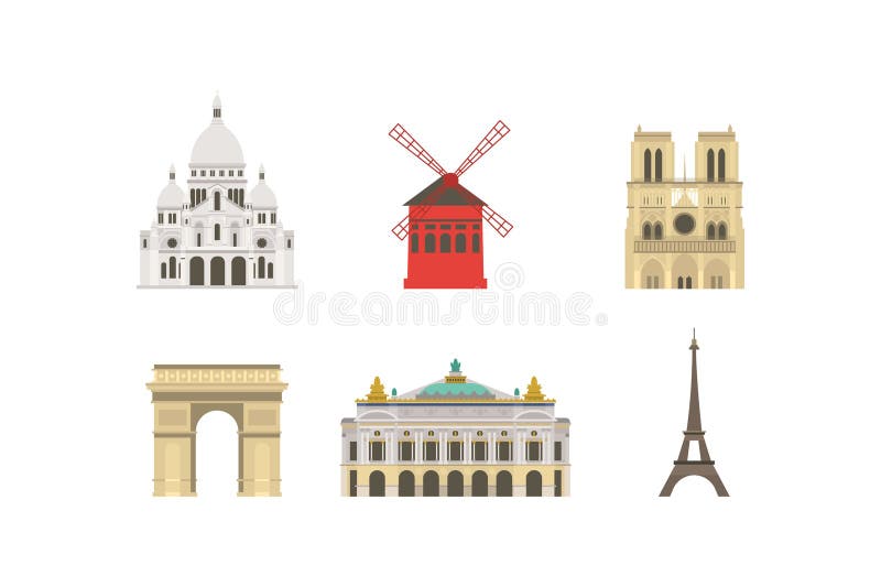 Collection of Cartoon Symbols of Paris. Popular Tourist Architectural ...