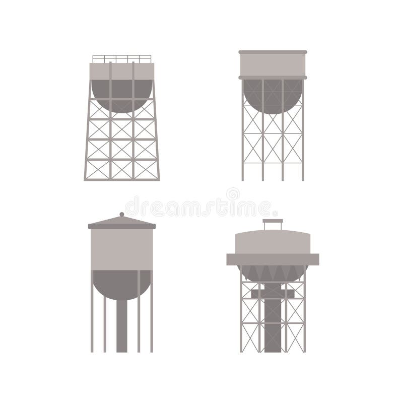 Collection of Water Towers. Cartoon Symbols and Architectural Objects ...