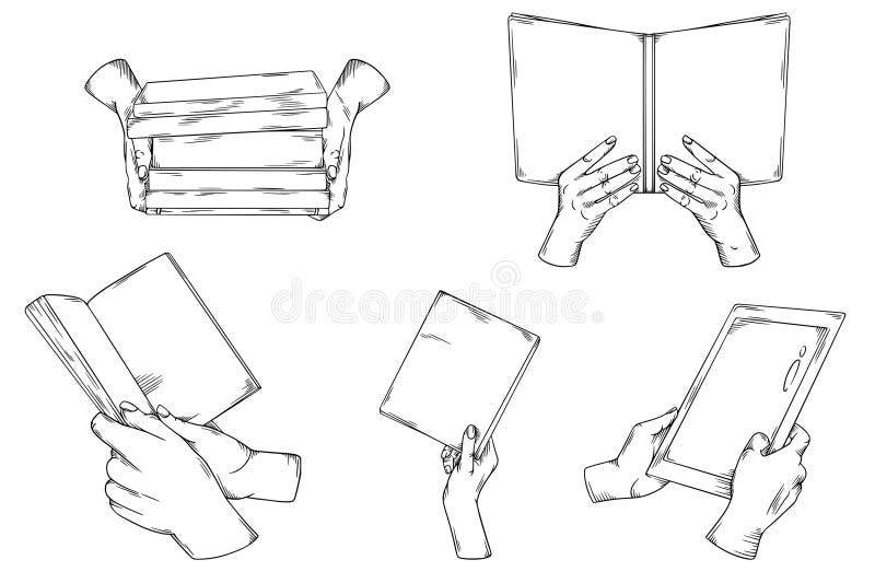 Books in Hands, Hand Drawn Line Sketch Stock Vector - Illustration of ...