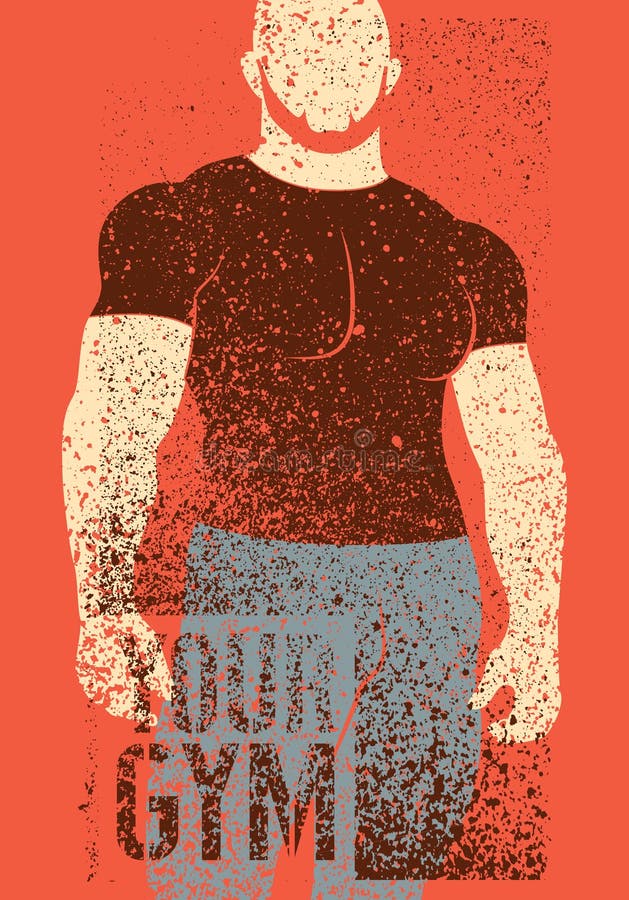 Gym Typographic Vintage Grunge Poster Design with Strong Man Silhouette ...