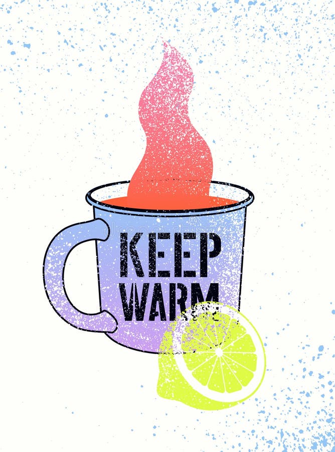 Mug with Hot Drink and Lemon. Hot Tea Typographical Vintage Grunge ...