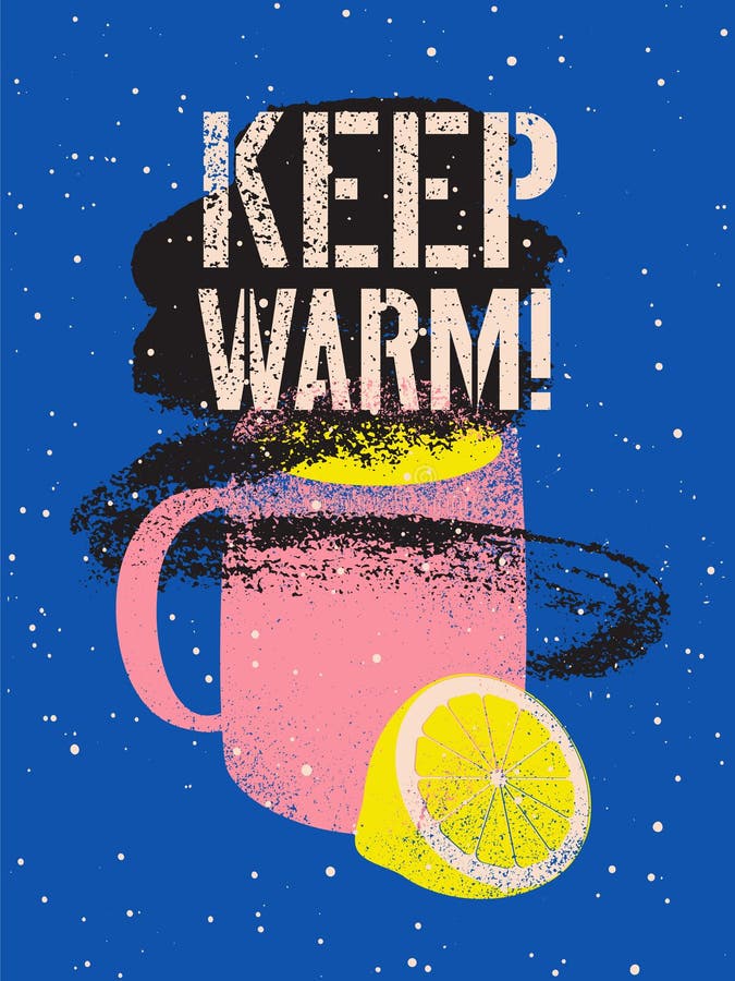 Mug with Hot Drink and Lemon. Hot Tea Typographical Vintage Grunge ...