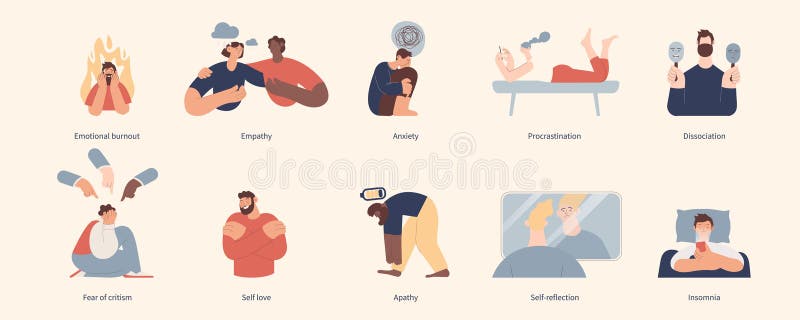 Mental Health and Psychology Concept Collection. Different Mental ...