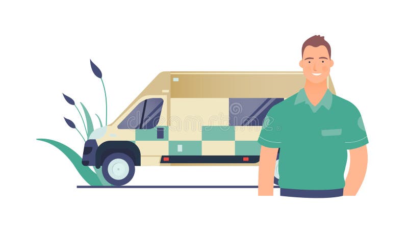 Driver Standing Near Ambulance Transport. Emergency Evacuation. Modern ...