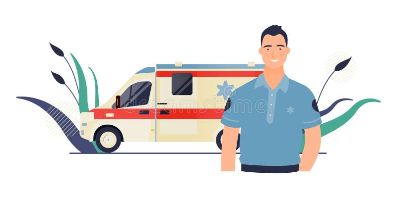 Driver Standing Near Ambulance Transport. Emergency Evacuation. Modern ...