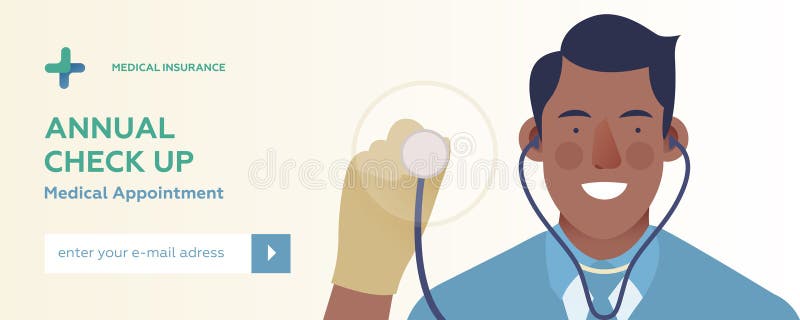 Annual Check Up. Medical Appointment. Happy Doctor Holding Stethoscope ...