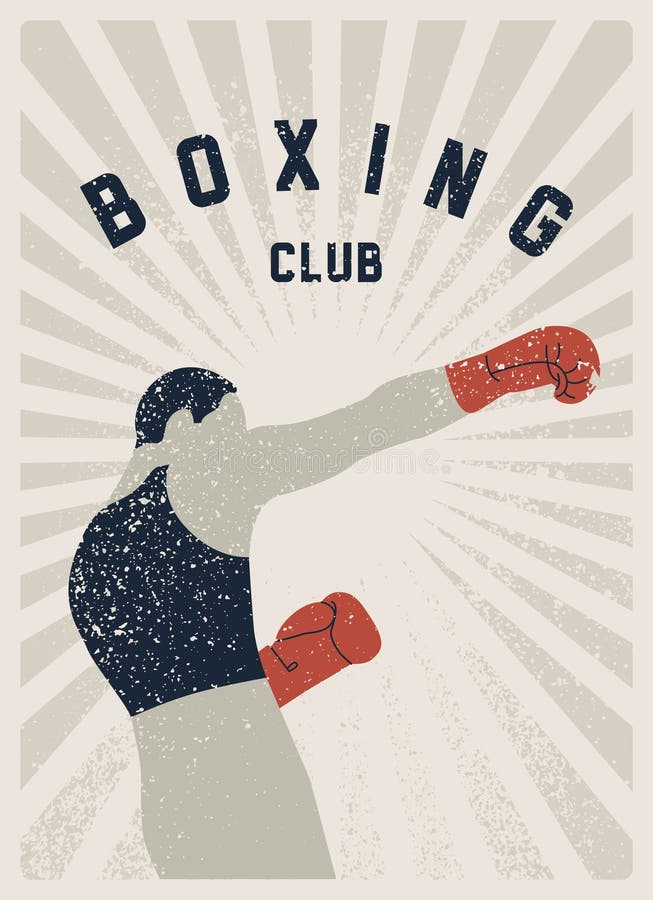 Boxing Club Typographical Vintage Grunge Style Poster Design with Boxer ...