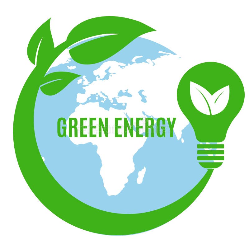Illustration Design Green Energy. Earth Globe with Leaves and Light ...