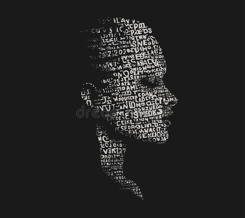 A Digital Silhouette of a Face Created from Letters and Symbols. Stock ...