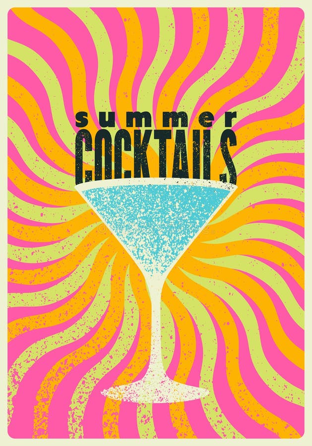 Summer Cocktails Typographical Vintage Style Grunge Poster or Menu ...