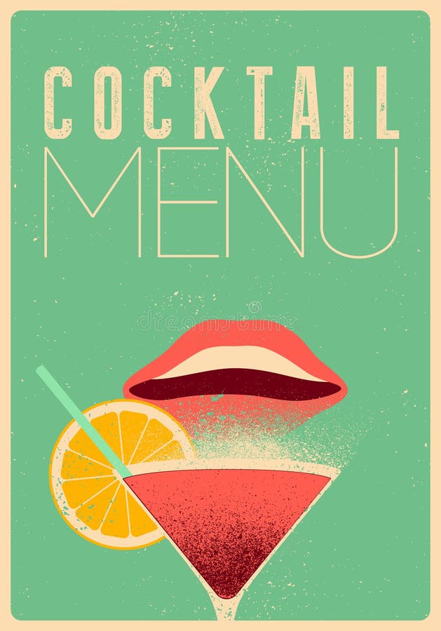 Cocktail Menu Typographical Vintage Style Grunge Poster Design with ...