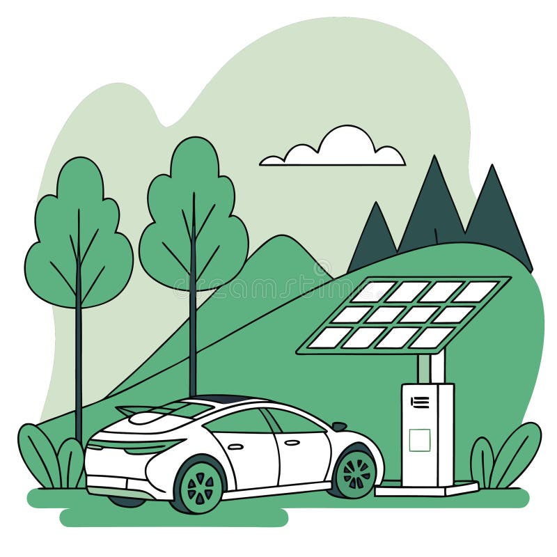 An Illustration of an Electric Car Connected To a Charging Station ...