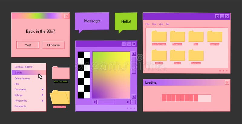 Set of Retro User Interface Elements. Old Computer 90s Concept Stock ...