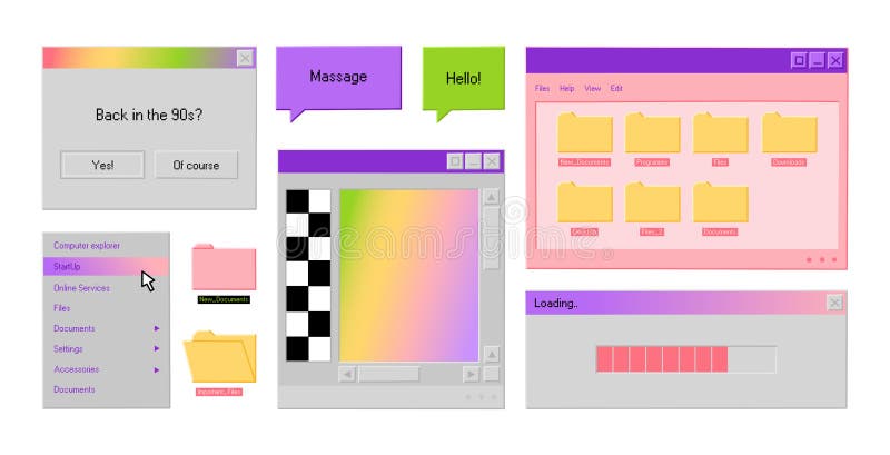 Set of User Interface Elements. Retro Computer 90s Concept Stock Vector ...
