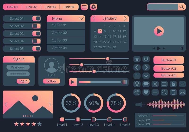 Ui Kit Design for App, Web and Mobile. Website Interface Template with ...