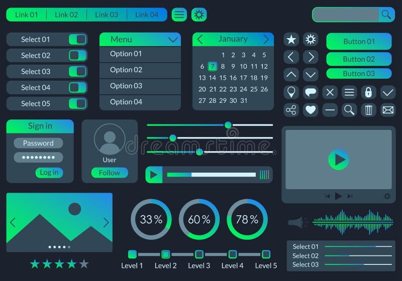 Ui Kit Design for App, Web and Mobile. Website Interface Template with ...