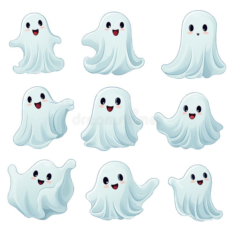 Illustration, Set of Cute Ghosts. Halloween Decoration, Funny Ghosts in ...