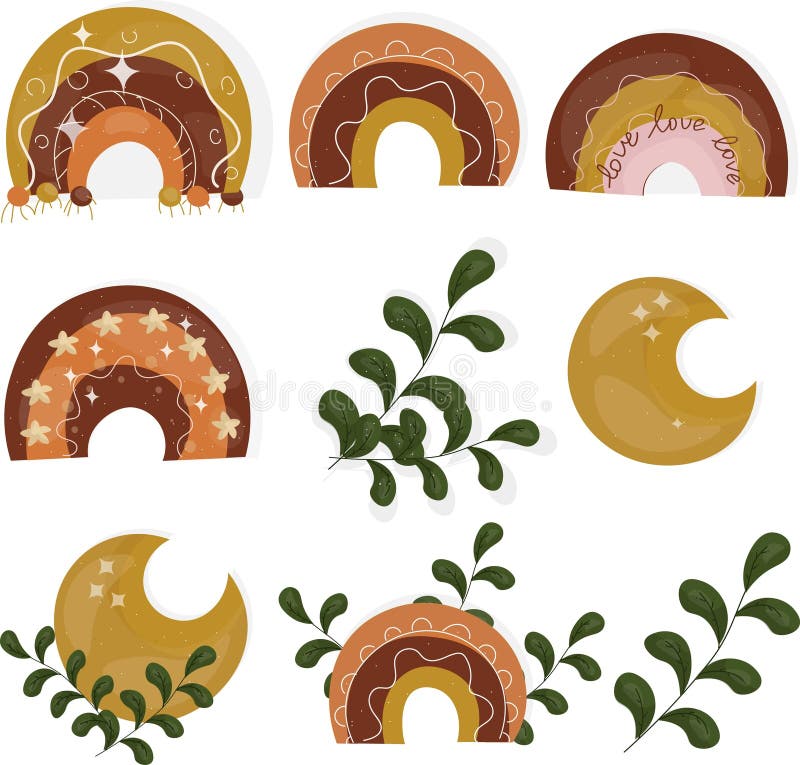 Leaves Leave Rainbow Stars Star Luna Moon Nature Vector Illustration ...