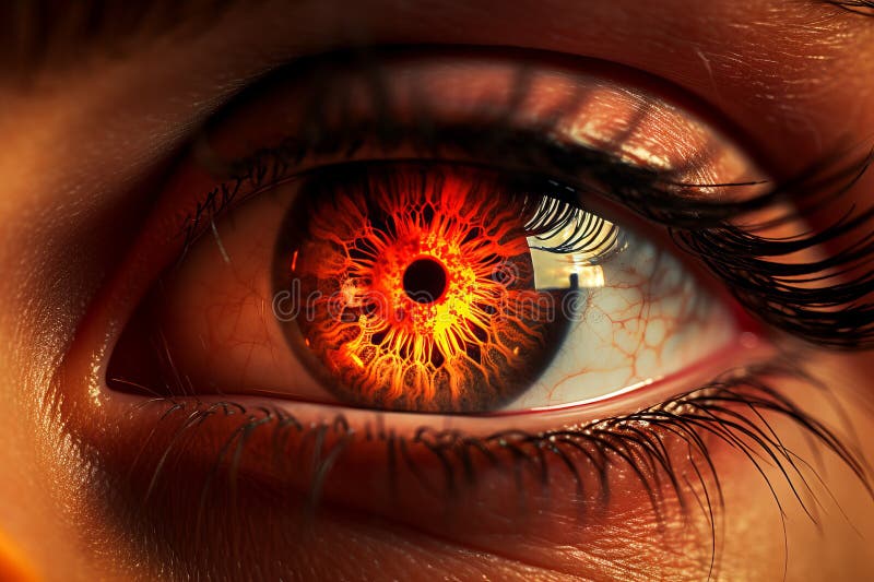 Ð¡lose - Up Beautiful Eye Burning Glowing Fire in the Eye Iris Stock ...